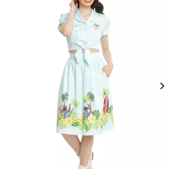 Disney | Skirts | Disney Light Blue Aline Skirt With Stitch Design ...